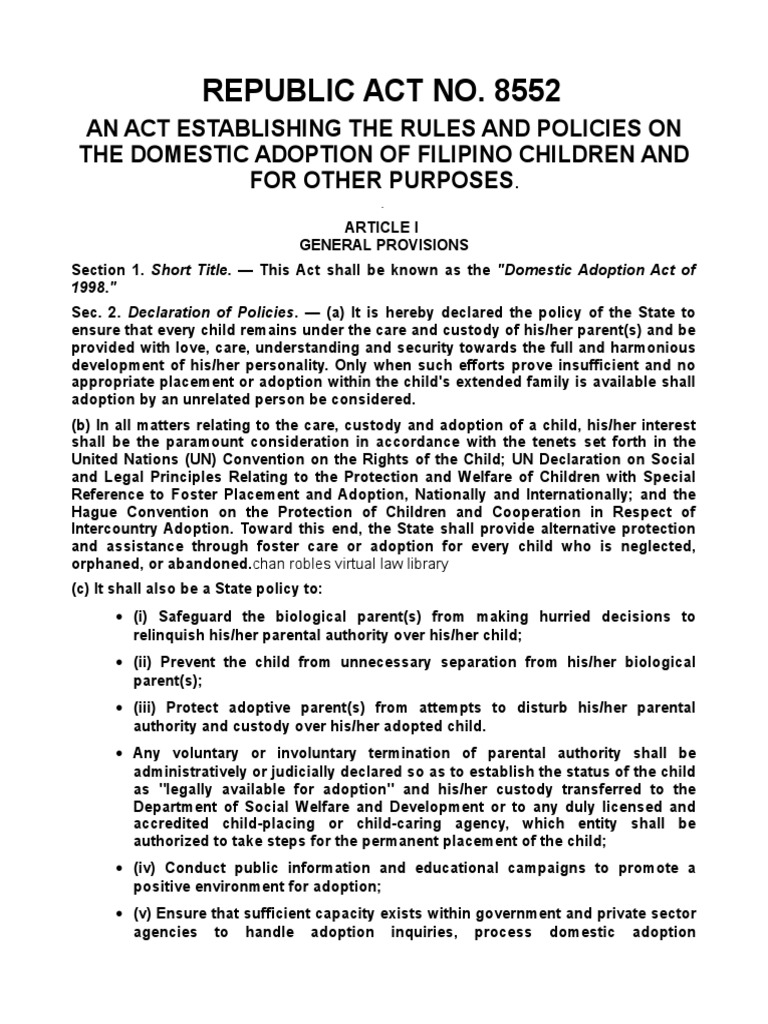 RA 8552 | Adoption | Child Custody