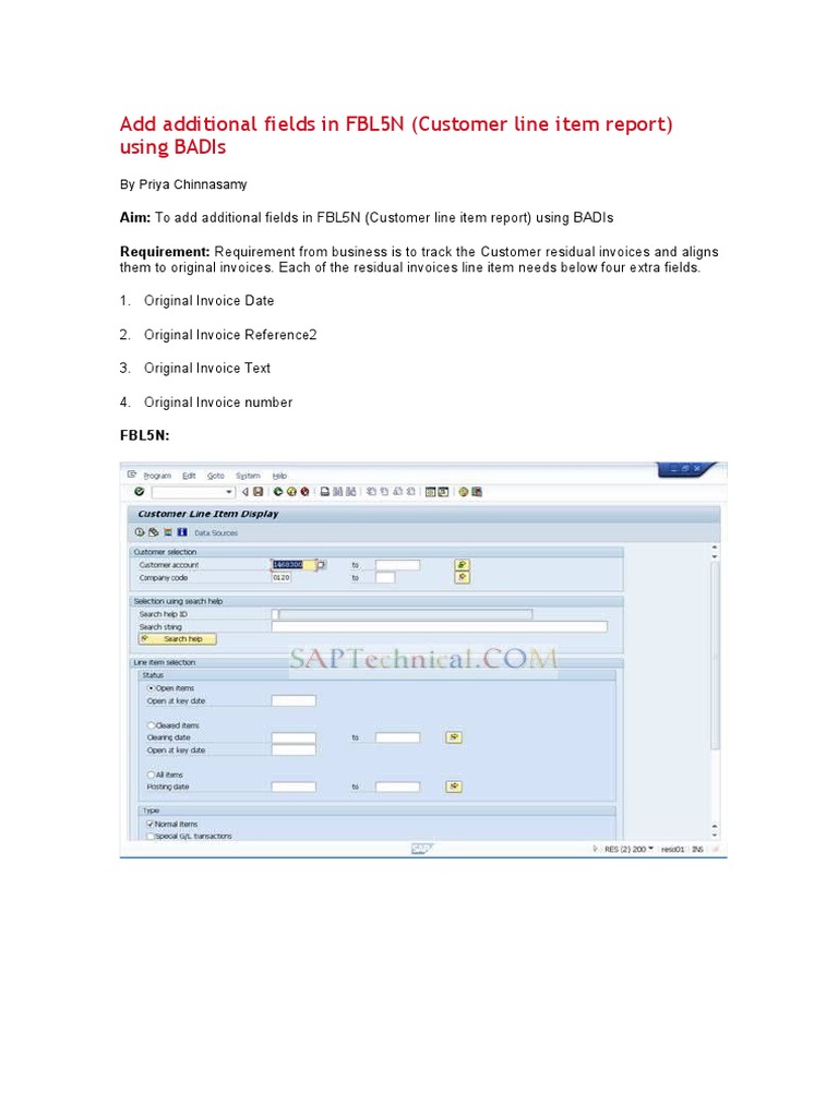 How to Add Additional Fields to the Customer Line Item Report (FBL5N) Using Business Add-Ins ...