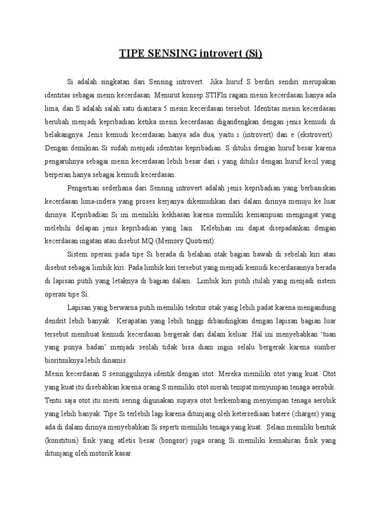 Kepribadian Sensing Introvert (Si) dan Kecerdasannya | PDF