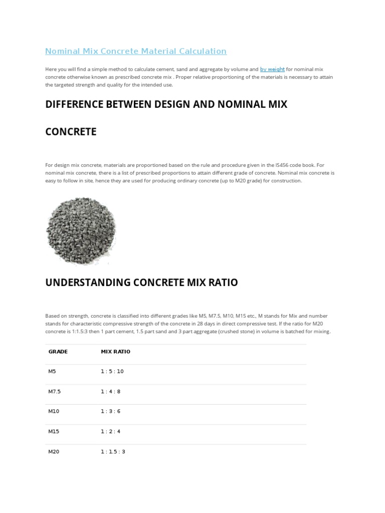 Nominal Mix Concrete Material Calculation | PDF | Construction ...