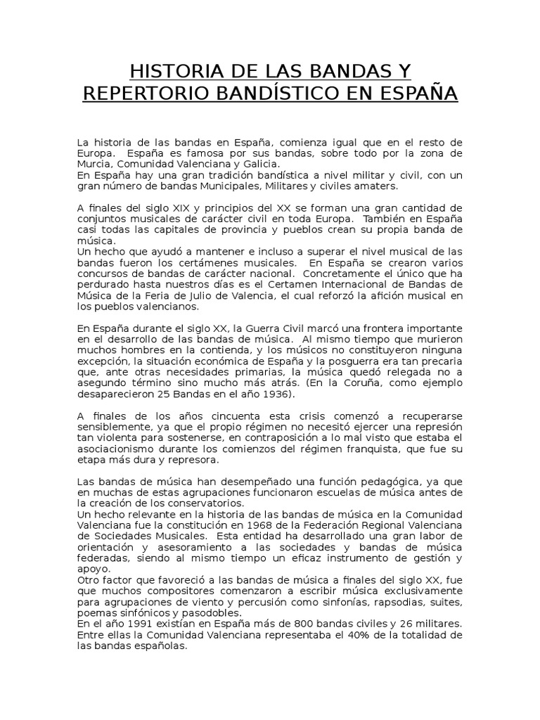La Historia de Las Bandas en España | PDF | Música clásica | Las artes ...