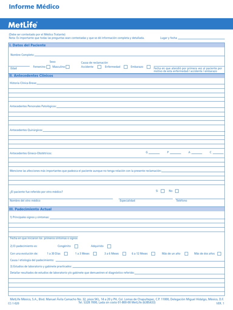 Informe - Medico Febrero 2016 Metlife | PDF | Privacidad de la ...
