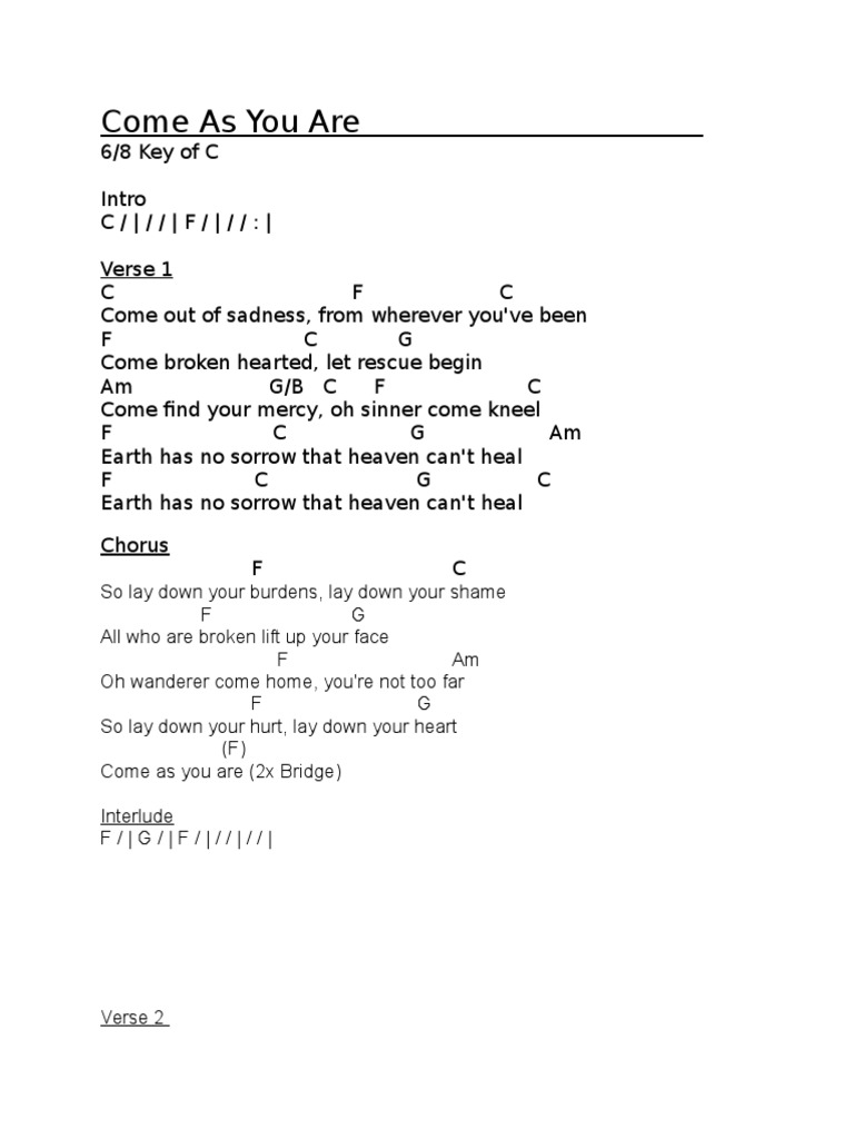 Come As You Are Chords | PDF | Song Structure | Musical Forms