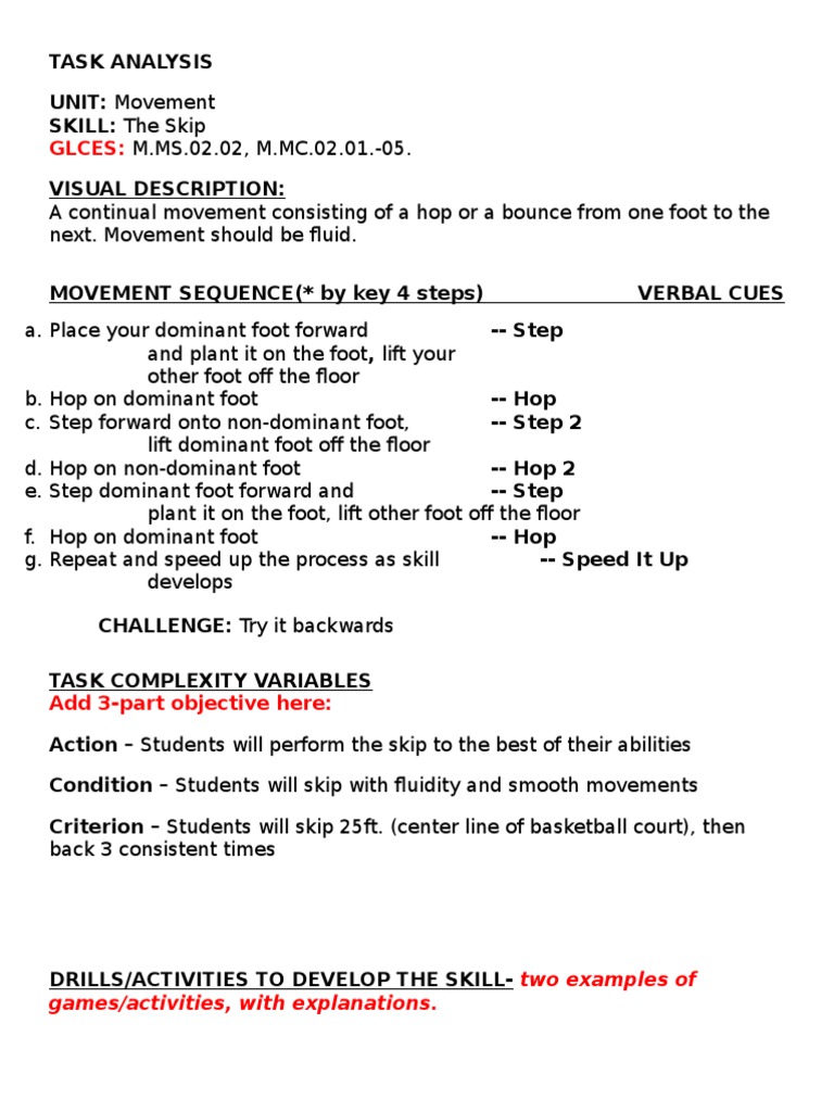 Teaching the Skip: Movement Skills Guide | PDF | Sports & Recreation ...