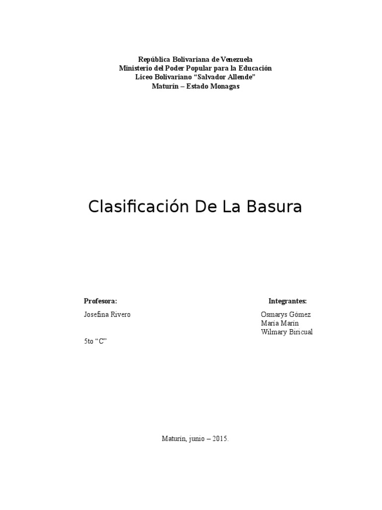 Clasificación de La Basura | PDF | Vertedero | Residuos