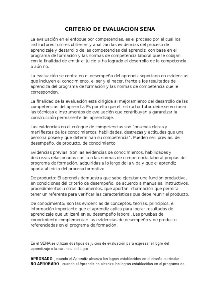 Criterio de Evaluacion Sena | PDF | Evaluación | Aprendizaje