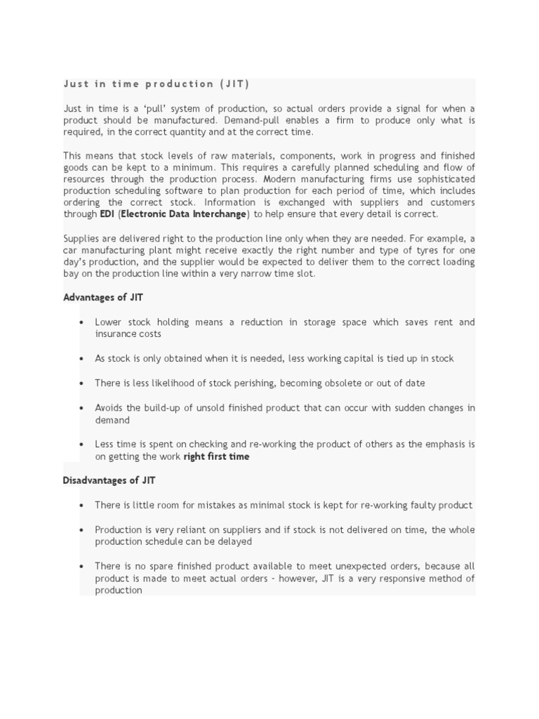 Just in Time Production | PDF | Finance & Money Management | Computers