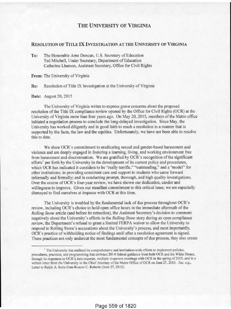 Aug. 20, 2015 U-Va. Memo To The U.S. Department of Education | PDF ...