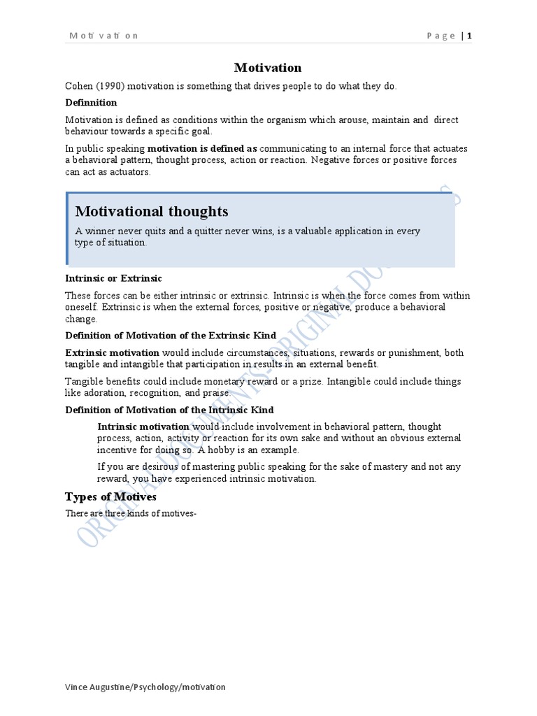 Motivation Notes | PDF | Motivational | Motivation