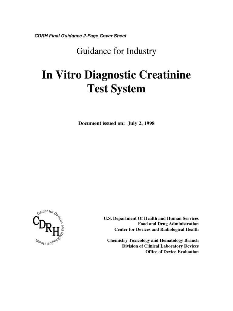In Vitro Diagnostic Creatinine Test System: Guidance For Industry | PDF ...