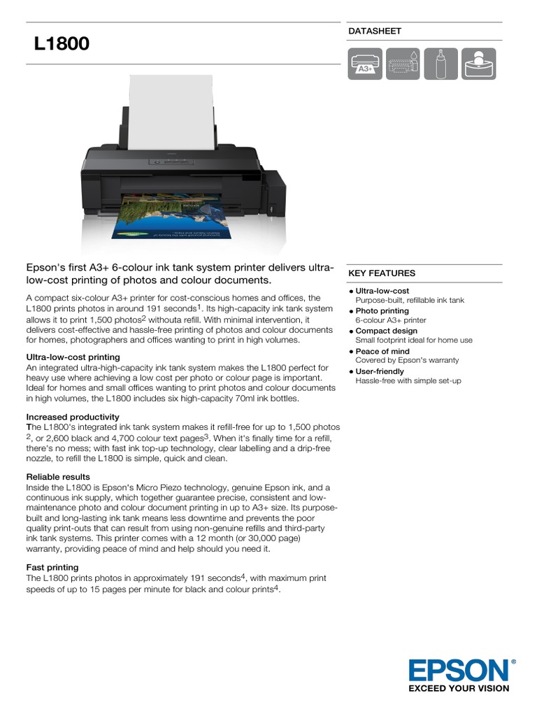L1800 ITS Printer Datasheet | PDF | Printer (Computing) | Media Technology
