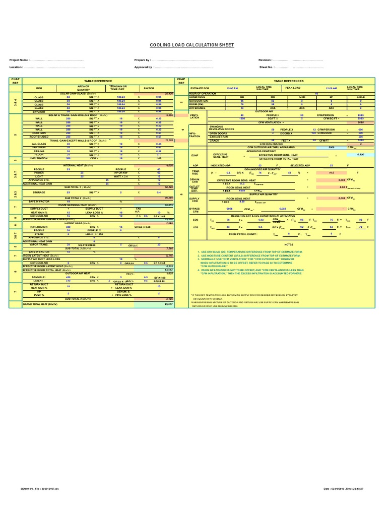 Cooling Load Calculation Sheet | PDF | Air Conditioning | Ventilation ...