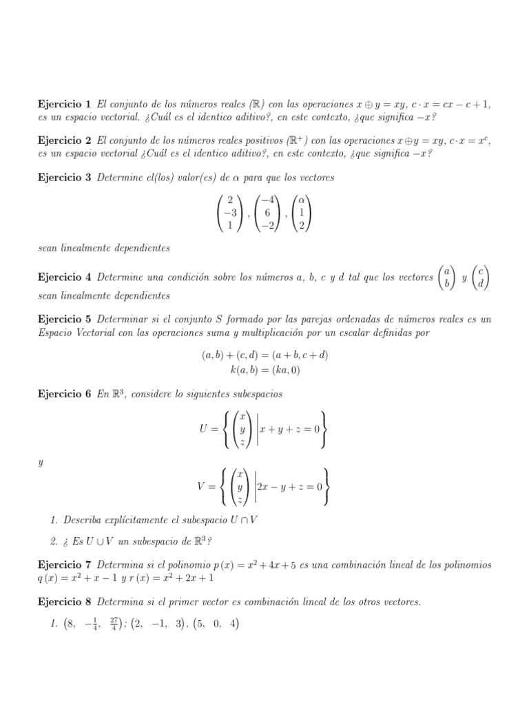 Ejercicio Espacios Vectoriales | PDF | Espacio vectorial | Vector Euclidiano