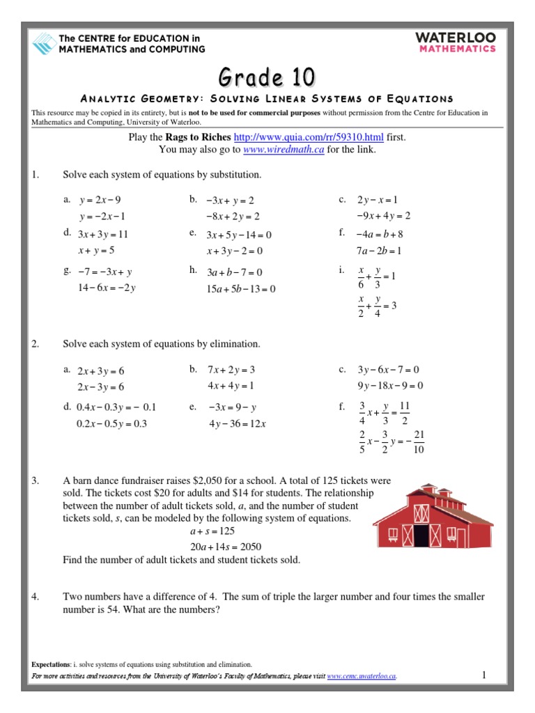 ANGEO Solving Systems of Equations Gr10 | PDF | System Of Linear ...