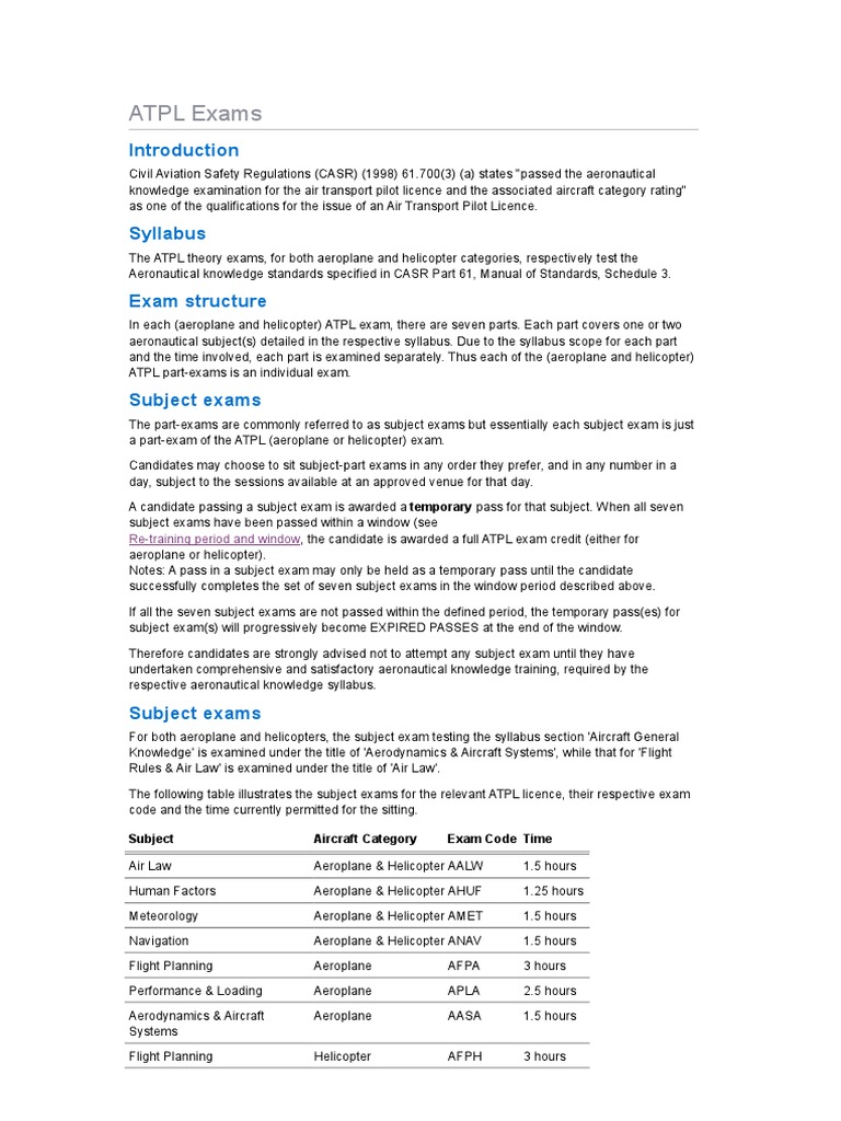 ATPL Exams: Re-Training Period and Window | Download Free PDF | Test ...
