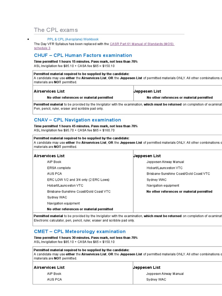 Cpl Exams | Aerospace Engineering | Aircraft