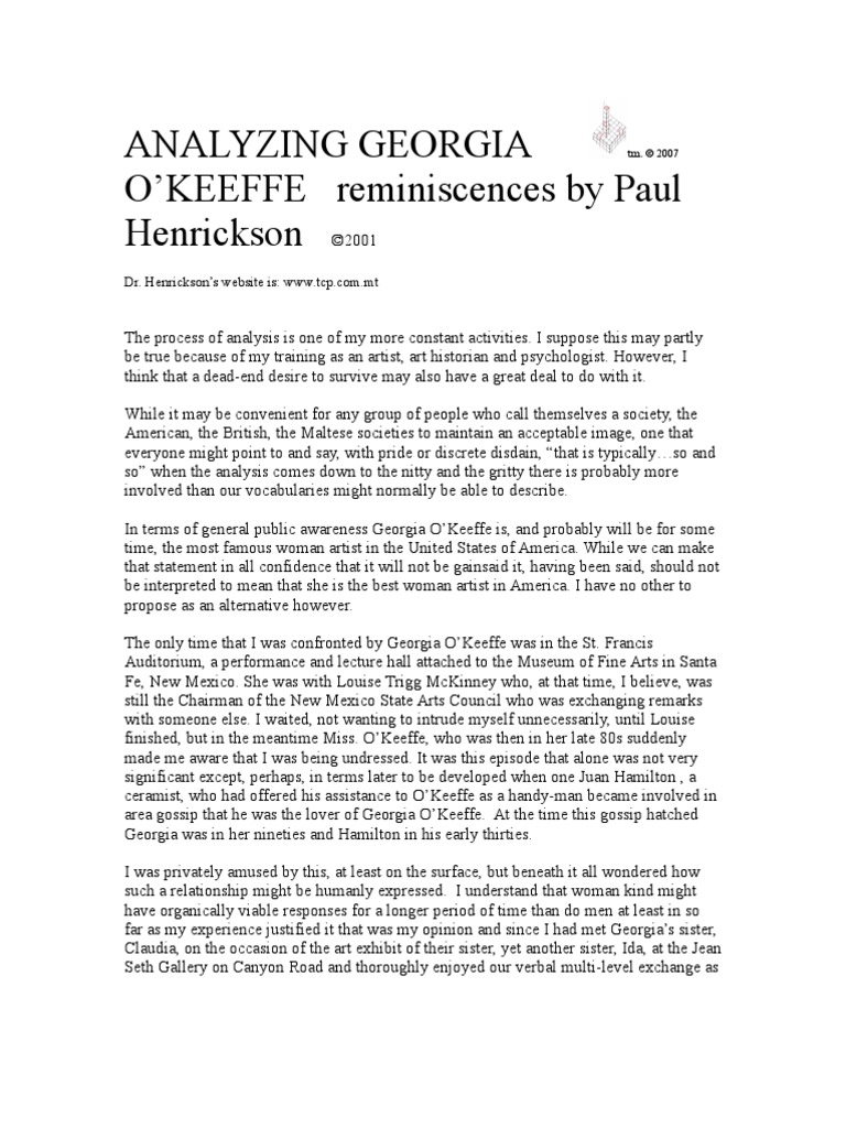 Analyzing Georgia O'KEEFFE Reminiscences by Paul Henrickson | PDF