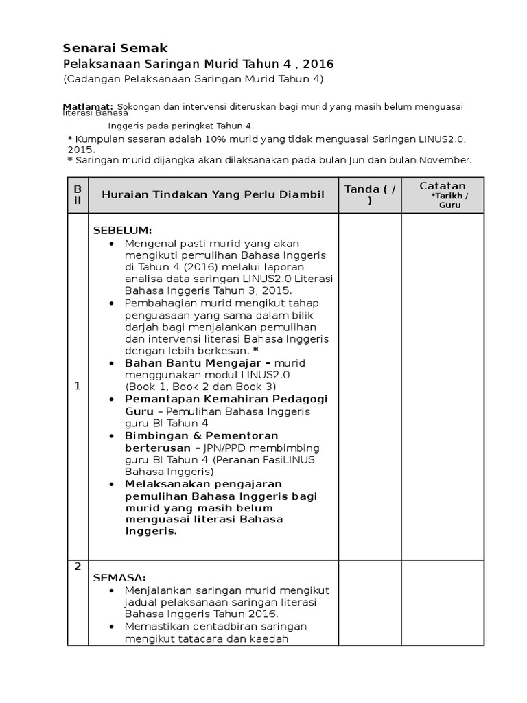 Senarai Semak Checklist | PDF