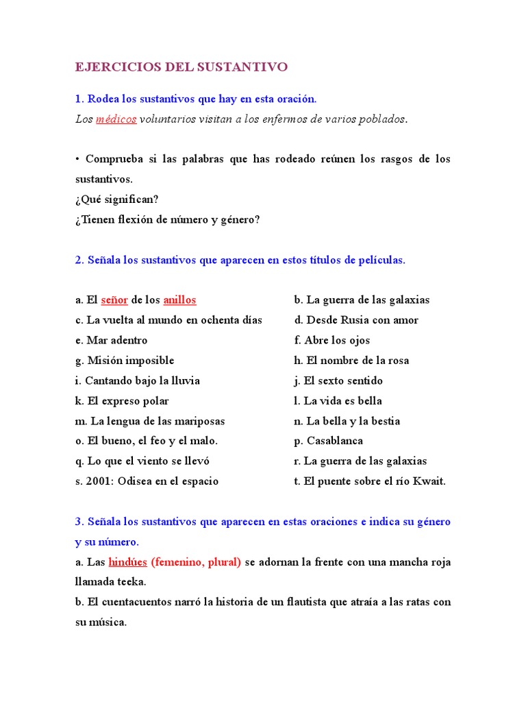 Ejercicios de Sustantivos para Estudiantes | PDF | Sustantivo | Andes