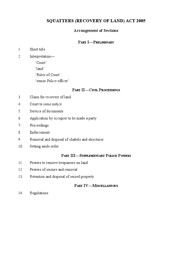 Squatters (Recovery of Land) Act (No 6 of 2005) | Download Free PDF ...
