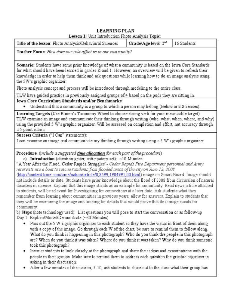 Photo Analysis Lesson Plan | PDF | Lesson Plan | Educational Assessment