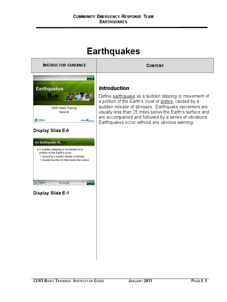 Hazard1 Earthquakes IG - Jan2011 | PDF | Earthquakes | Natural Disasters