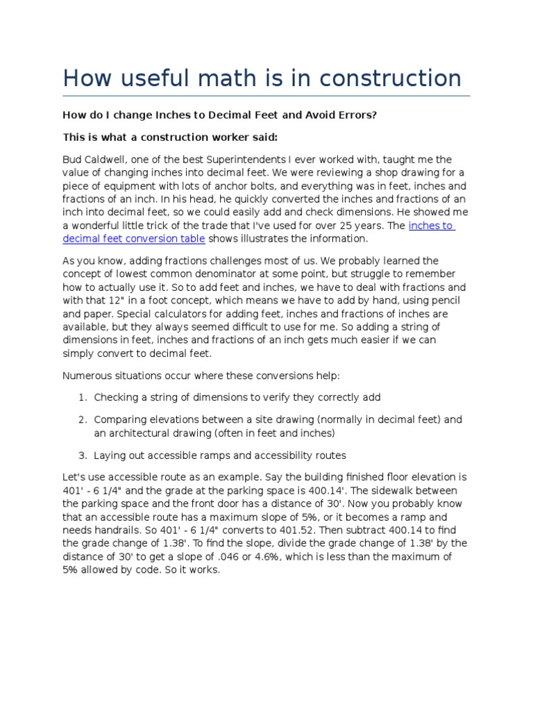 How Useful Math Is in Construction | PDF | Fraction (Mathematics ...