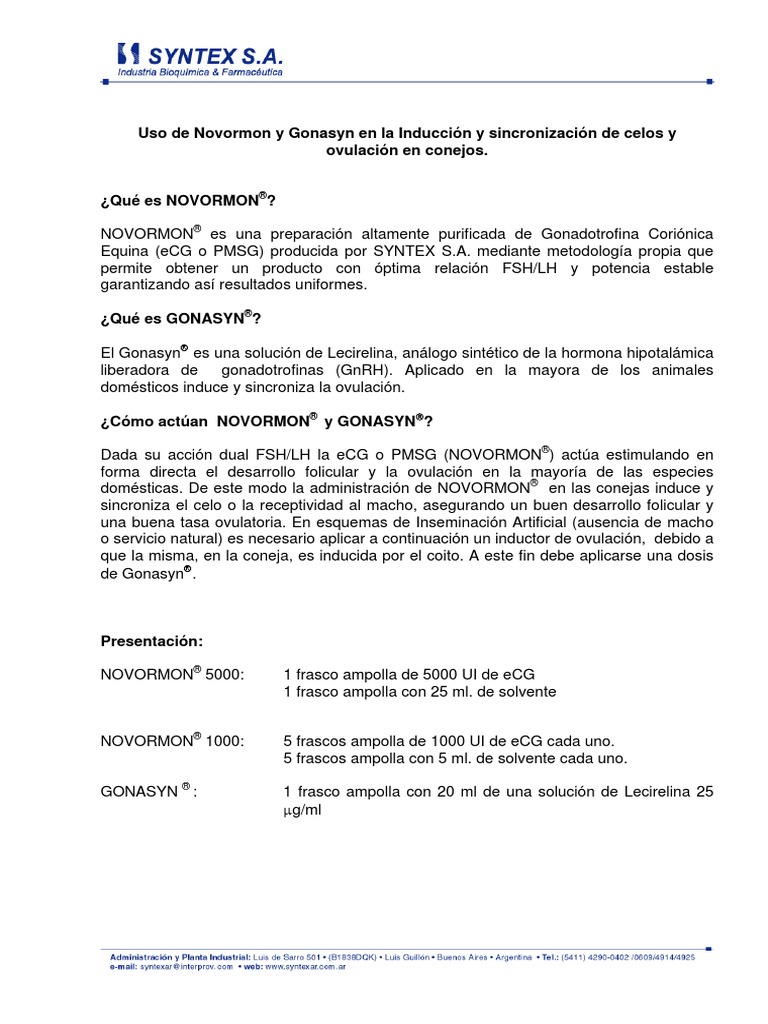 Uso de Novormon en La Sincronizacion de Celos en Conejos PDF | PDF ...