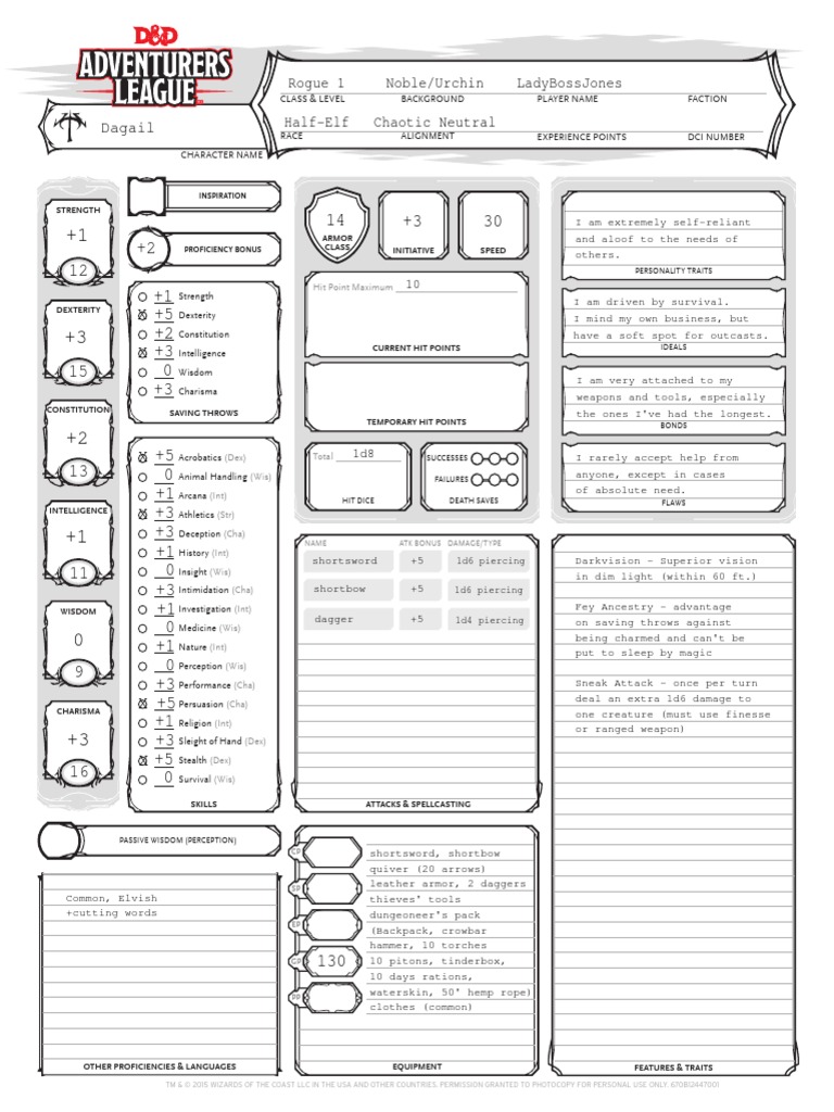 LBJ-Half-Elf-Rogue-lvl01 2 PDF | PDF | Elf (Dungeons & Dragons) | Fantasy