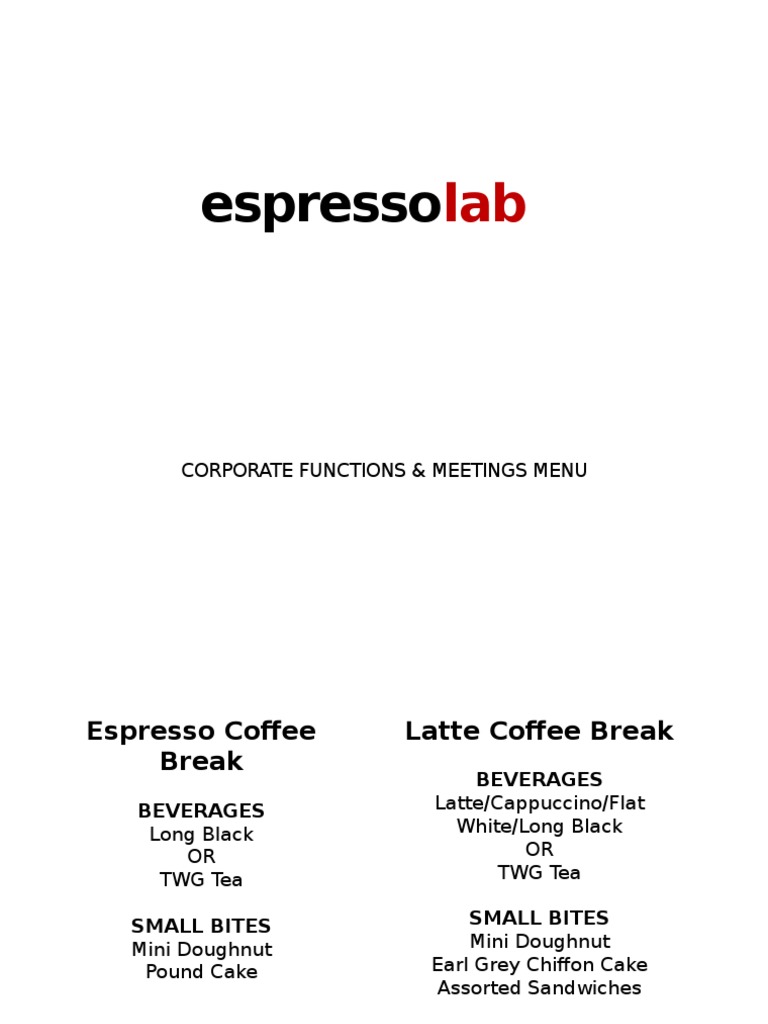 Espressolab Menu | PDF | Wellness | Science & Mathematics
