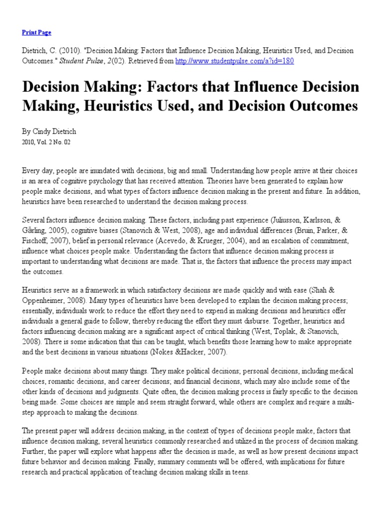 Factors That Influence Decision Making - Dietrich PDF | PDF ...