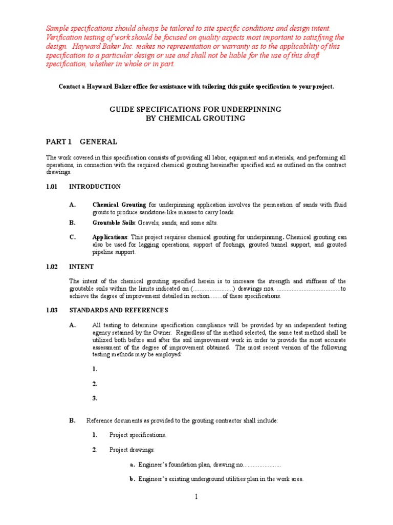 Chemical Grouting Guide Specification | PDF | Specification (Technical Standard) | General ...
