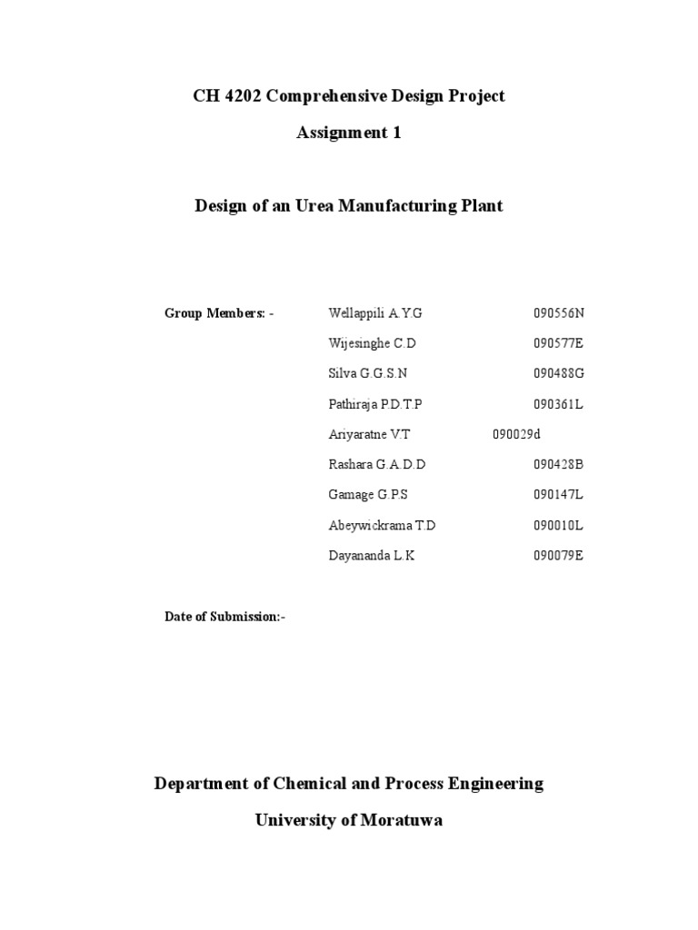 CH 4202 Comprehensive Design Project Assignment 1: Group Members | PDF ...