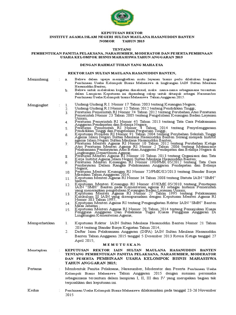 Contoh Surat Keputusan Rektor 1 | PDF