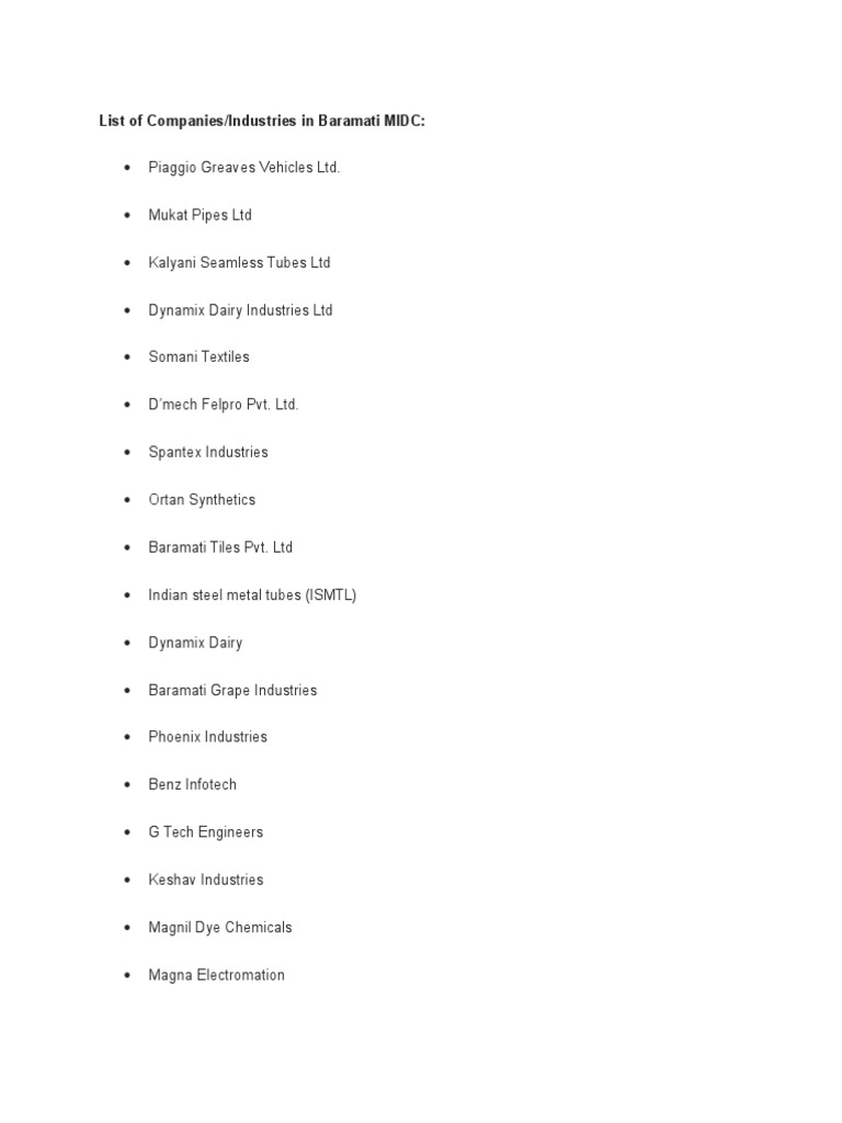 Baramati MIDC Companies | PDF | Materials | Nature
