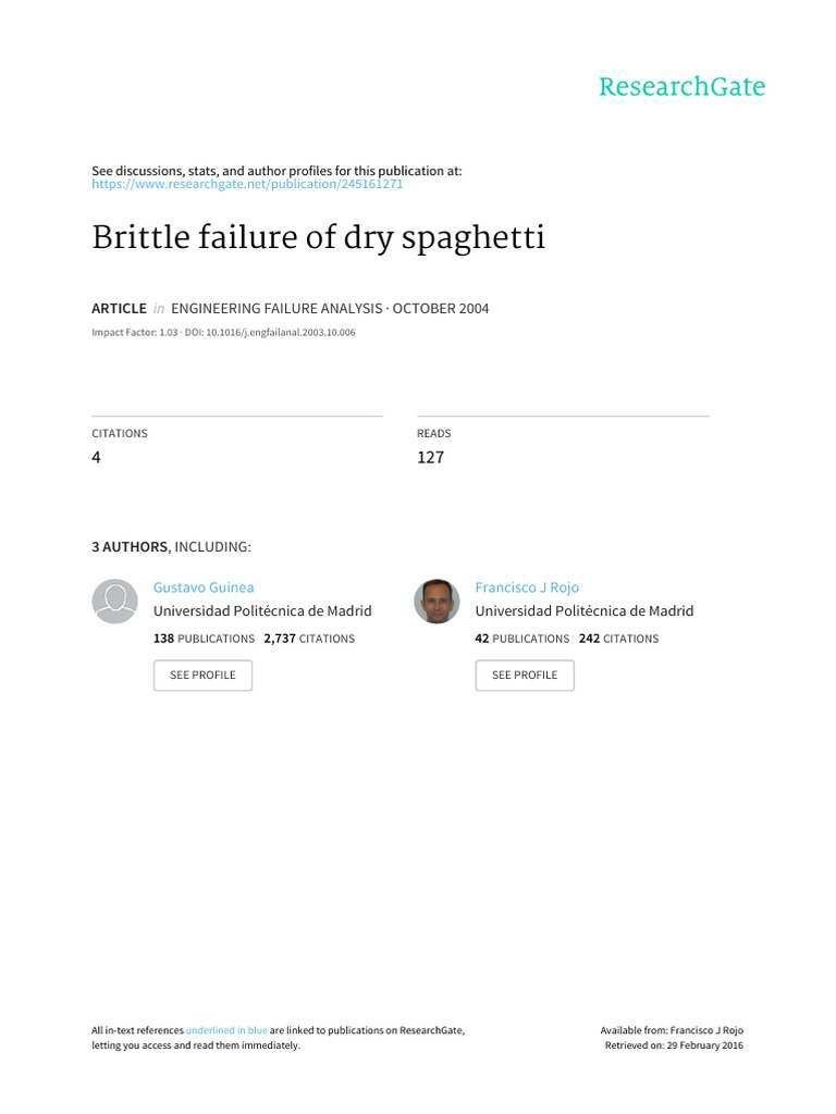 Brittle Failure of Dry Spaghetti | PDF | Fracture | Fracture Mechanics