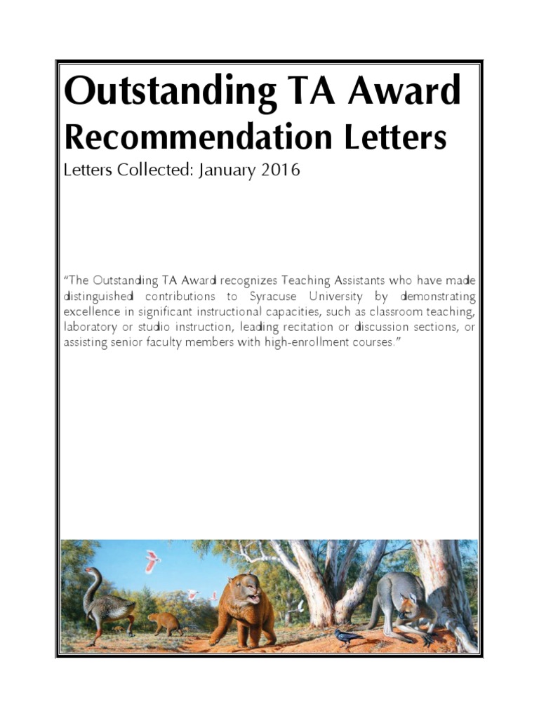 Outstanding TA Award - Recommendation Letters | PDF | Teaching ...