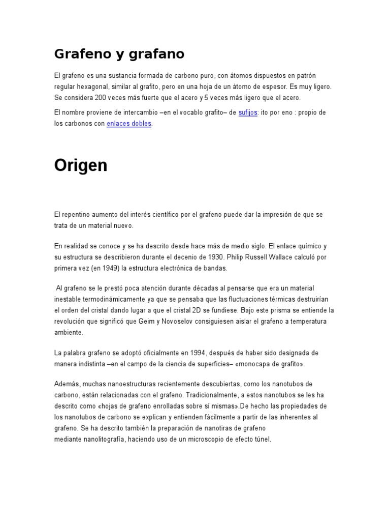 Grafeno y Grafano | Descargar gratis PDF | Grafeno | Química Física