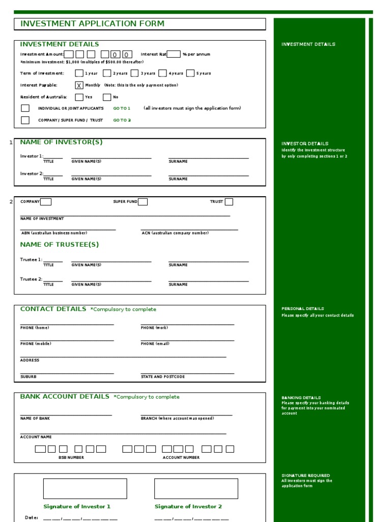 Investment Application Form Template | PDF | Investor | Investing