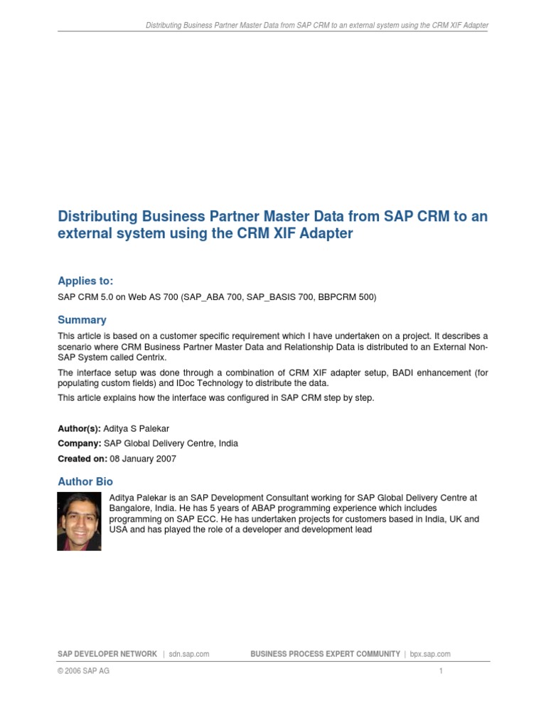 Distributing Business Partner Master Data From SAP CRM To An External ...