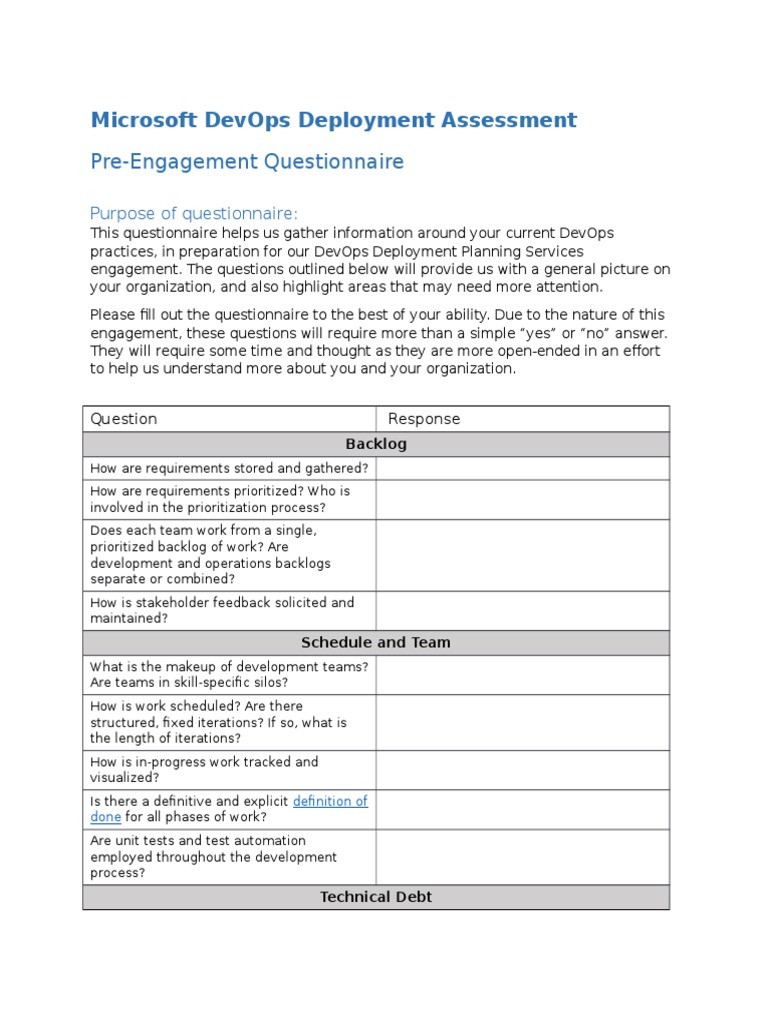 DevOps Deployment Assessment Questionnaire | PDF | Cloud Computing ...