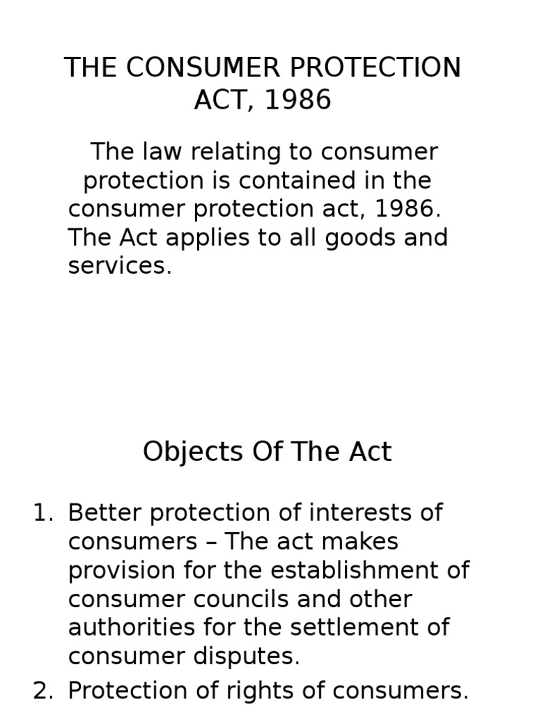 Consumer Protection Act 1986 Overview | PDF | Consumer Protection ...