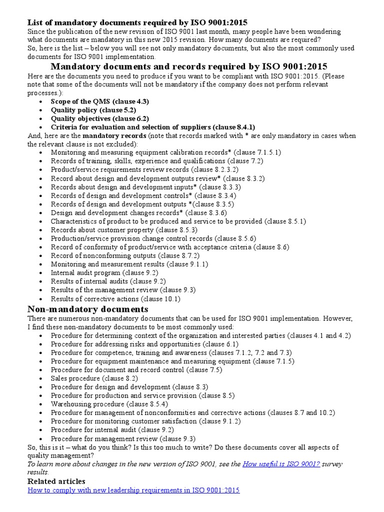 Six Mandatory Requirements Of Iso 9001 - multifilesia