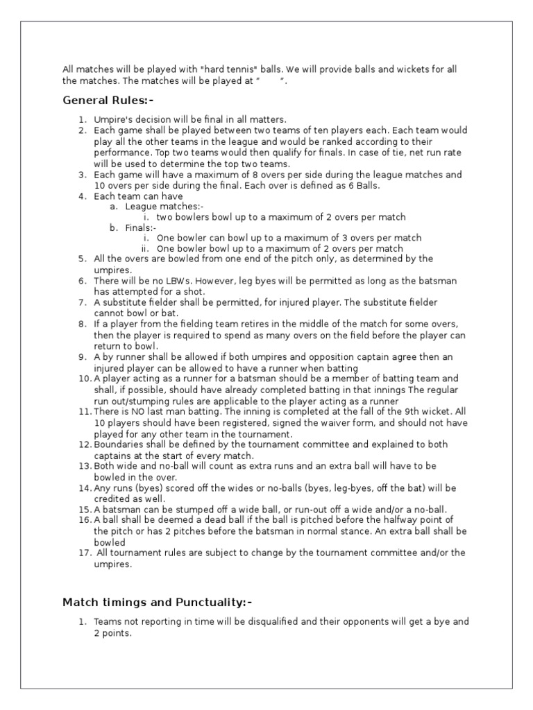 Cricket Tournament Rules | PDF | Bowling (Cricket) | Cricket