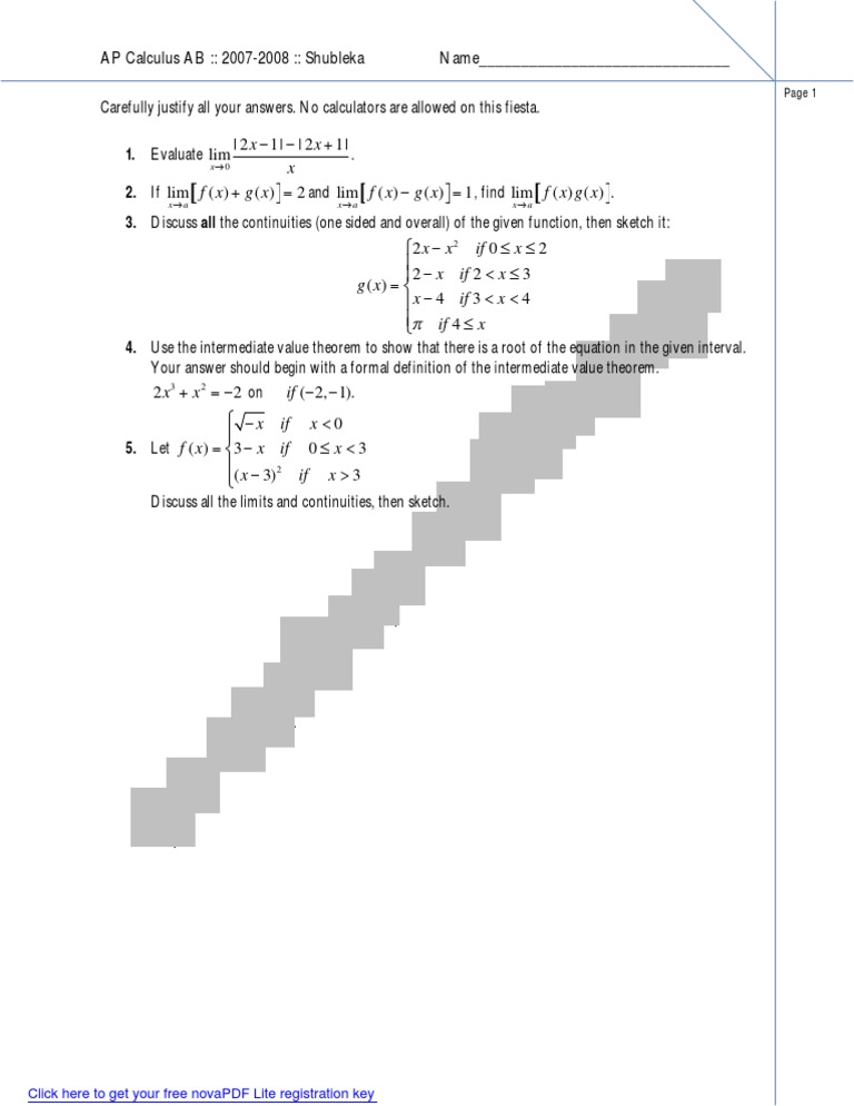 AP Calculus AB Exam Questions 2007-2008 | PDF | Teaching Methods ...