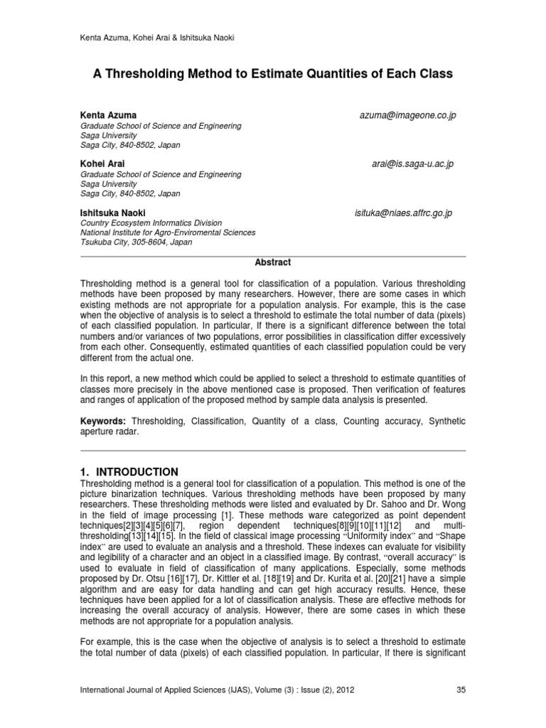 A Thresholding Method To Estimate Quantities of Each Class | PDF ...
