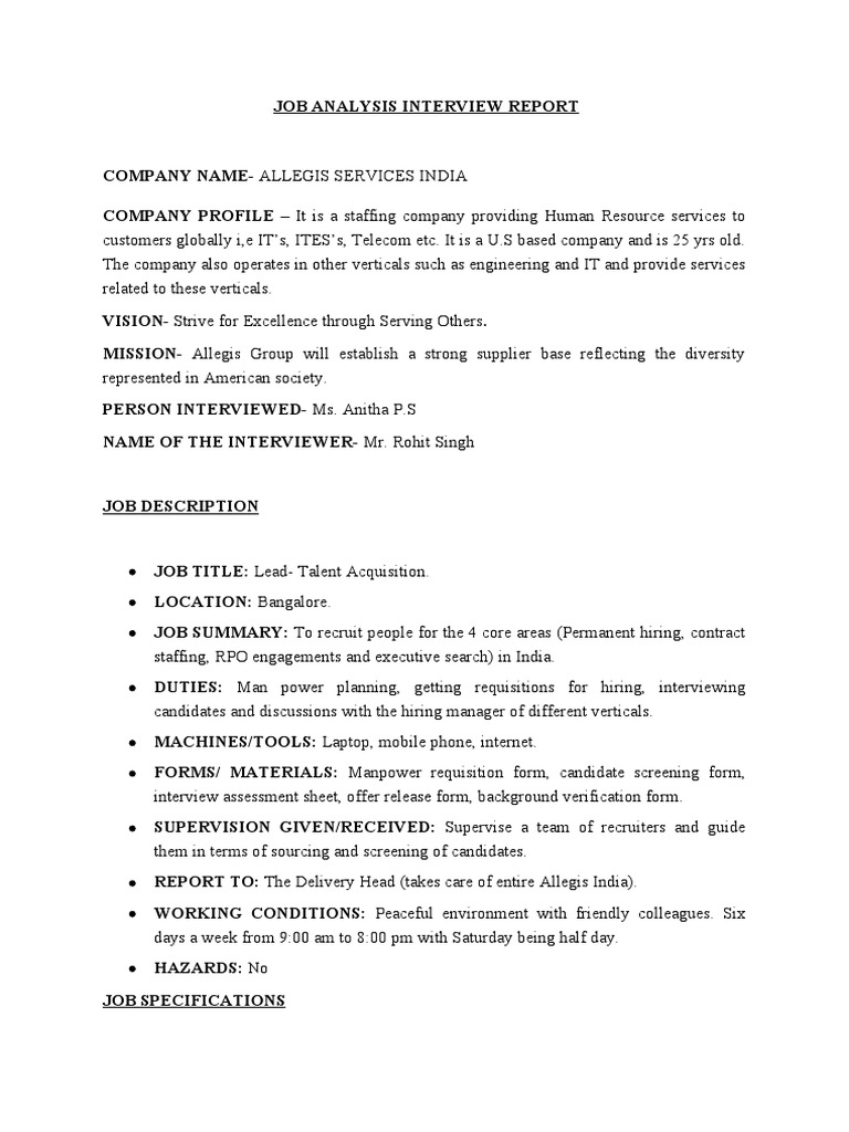 Job Analysis Interview Report | PDF | Recruitment | Business