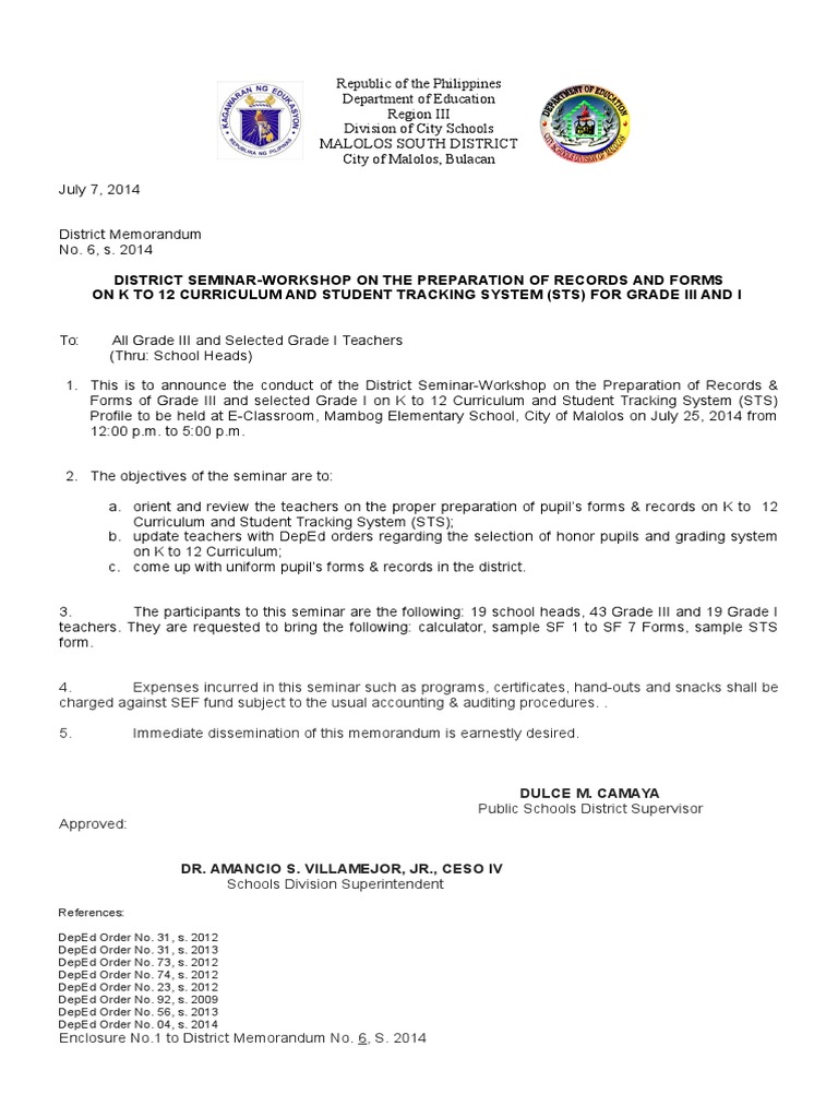 District Memo District Nat Sts Kto12 Forms | PDF | Domestic Policy ...