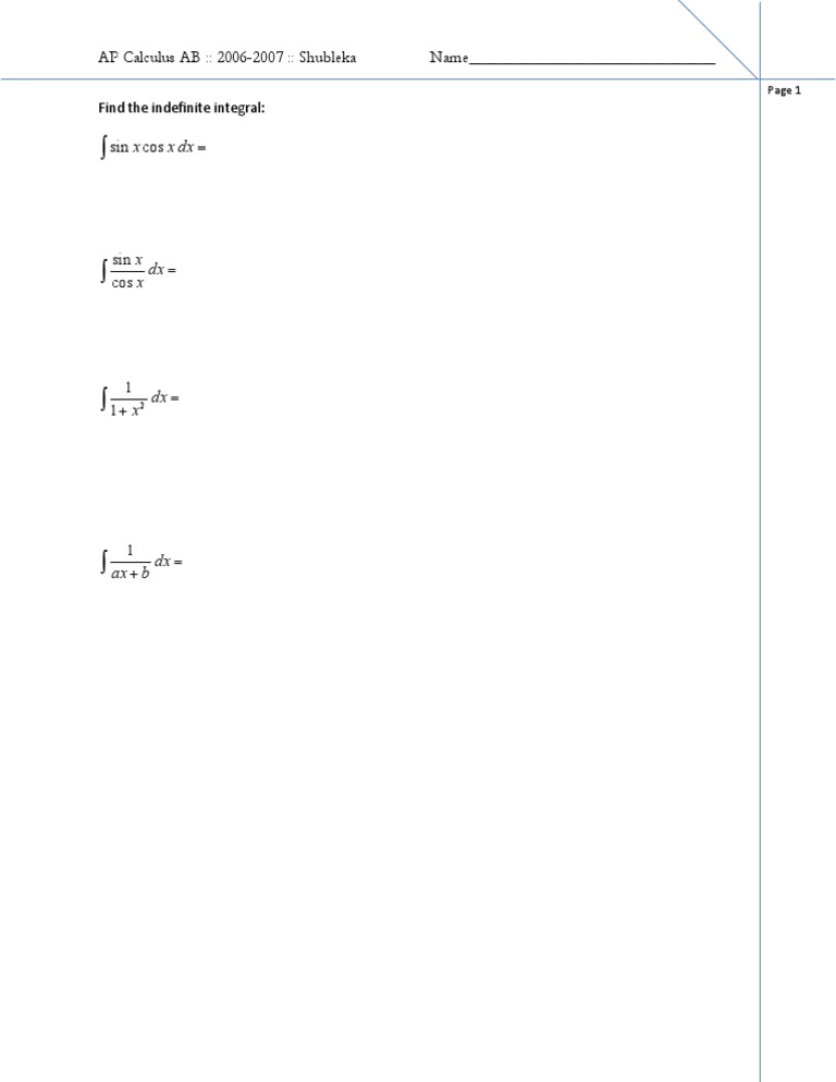 Apcalculusab20062007integrals Quiz | PDF