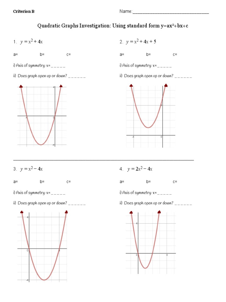 Quadratic Graphs Investigation Worksheet | PDF | Teaching Methods ...
